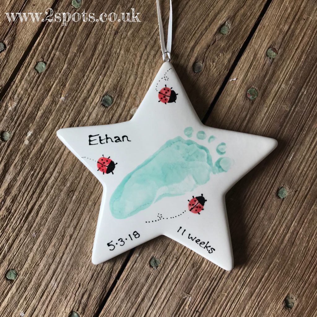 Footprint Star with Toeprint Ladybirds • 2Spots Ceramics - Handmade ...