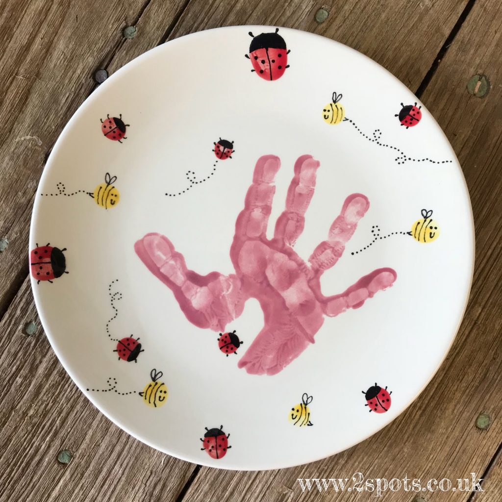 Handprint Plate with Fingerprint Bees and Ladybirds • 2Spots Ceramics ...